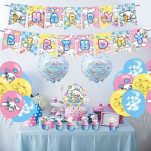 Cartoon Dog Birthday Party Decoration, Dog Include Kawaii Cartoon Theme Birthday Banner, Cake Topper, Latex Balloons, Foil Ballons for Kids Birthday Party Supplies, Baby Shower