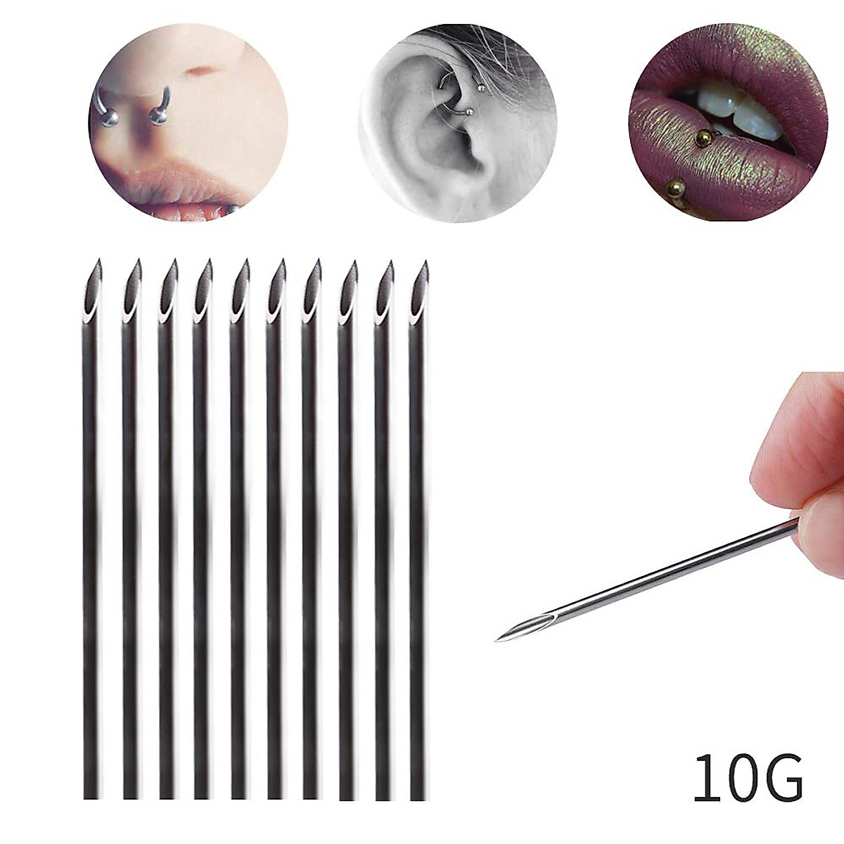 TC 100pcs Tattoo Piercing Needle with Body Ear Navel Nipple For piercing Supplies (10G)