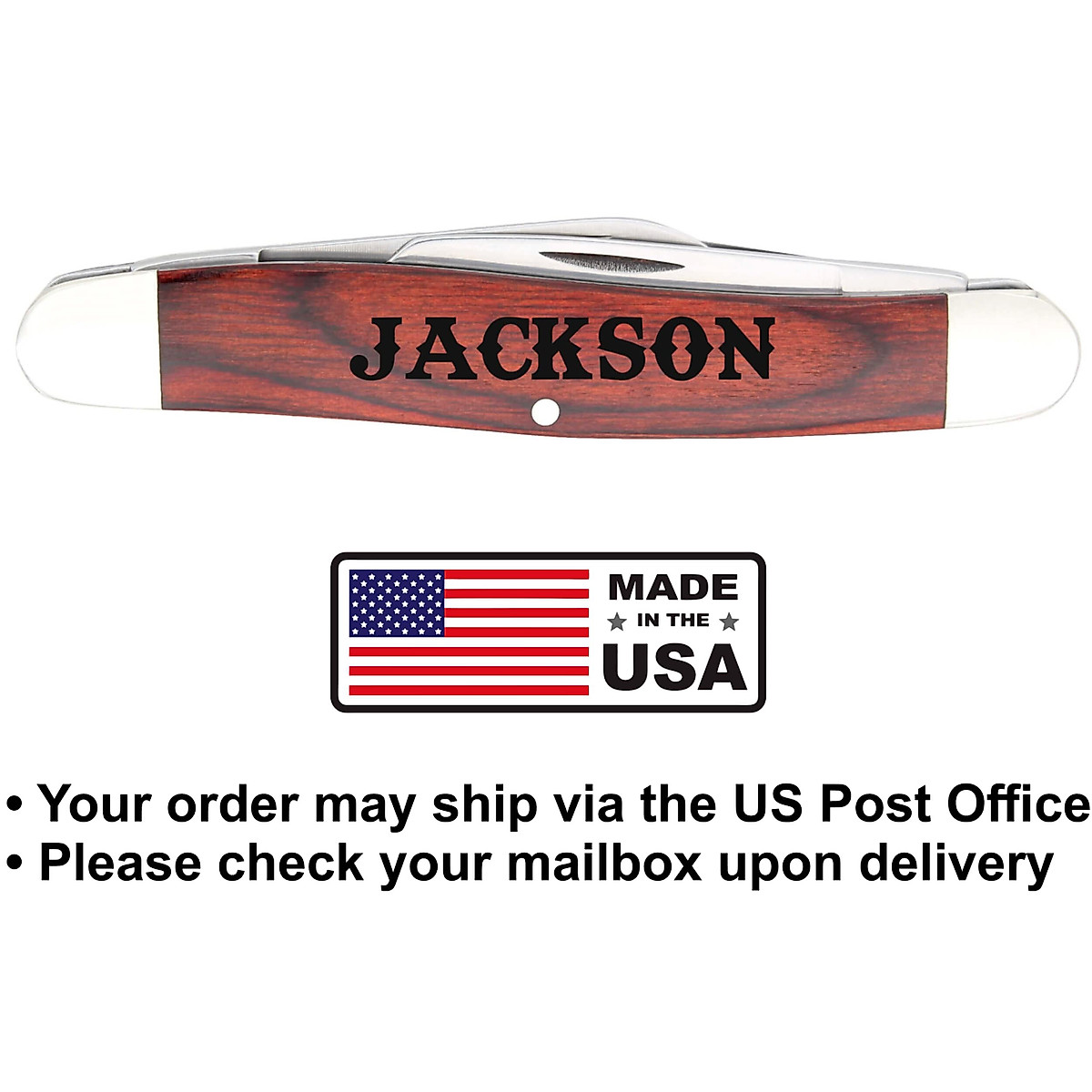 Palmetto Wood Shop Bear and Son 247R Stockman Pocket Knife with Personalized Laser Engraved Rosewood Handle, Three Blades, Father's Day Gifts