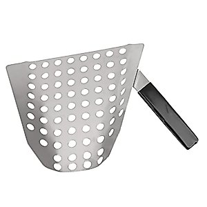 Popcorn Scoop, Single Handle Multi Functional Ergonomic Design Stainless Steel Convenient French Fry Scooper with Holes for Movie Theater