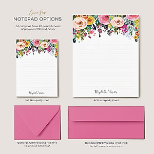 Multi Flower Art Personalized Notepads - Small Notepad 5x7 w/ 50 Printed Sheets – Personalized Stationery w/Custom Size, & More – Classy Desk Supplies – Customizable to 8x10” - Multi Flower Notepad