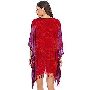 Padaleks Women's Boho Floral Silky Vintage Loose Dress Top Casual Crew Neck Baggy Kaftan Dresses Beach Cover up