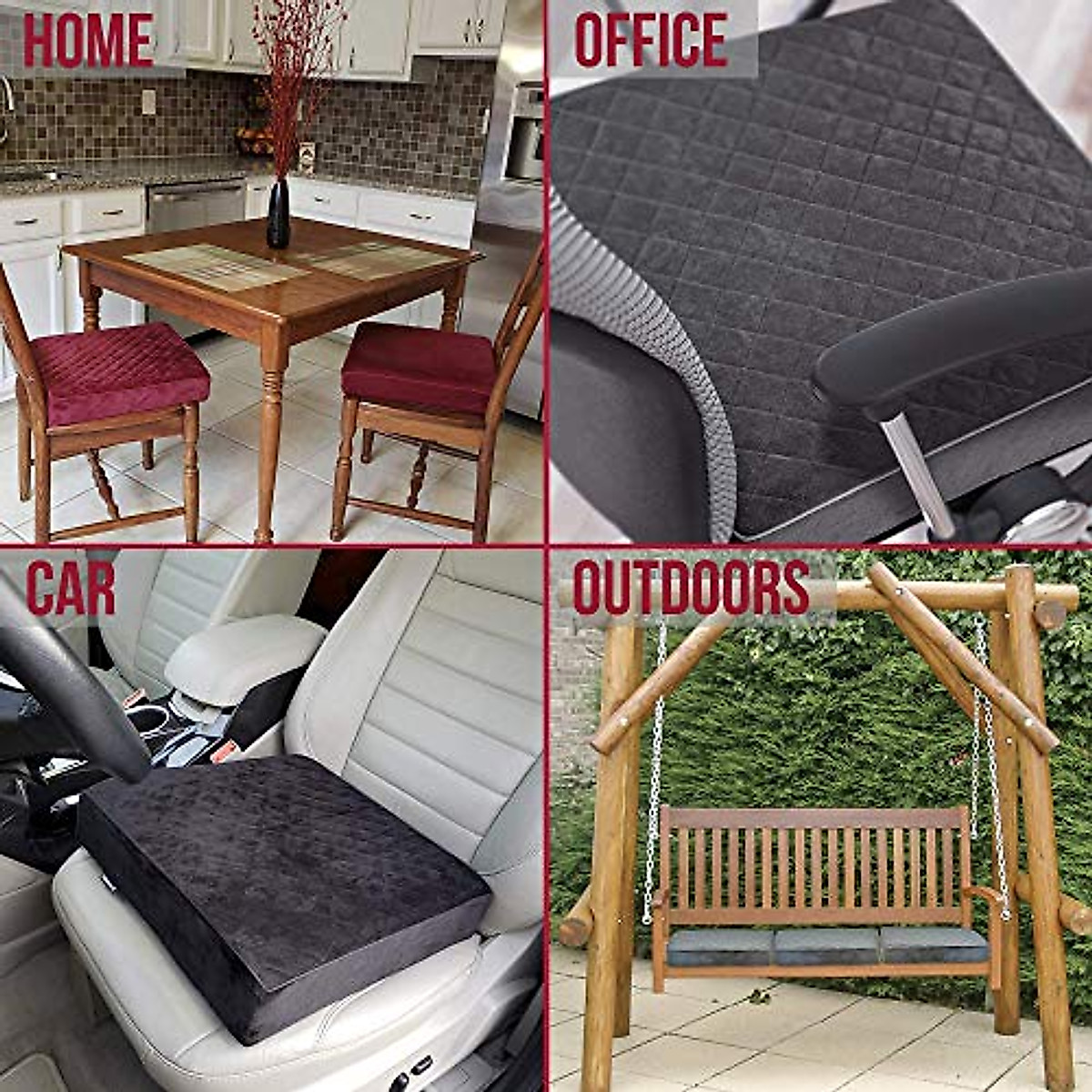 COMFORTANZA Chair Seat Cushion - 16x16x3 Memory Foam Square Thick Non-Slip Chair Pads for Kitchen, Dining, Office Chairs and Car Seats - Comfort and Back Pain Relief - Soft - Gray