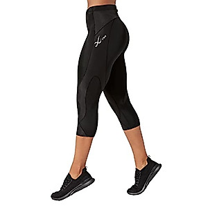 CW-X Women's Mid Rise 3/4 Capri Stabilyx Compression Legging Tights, Black, Small