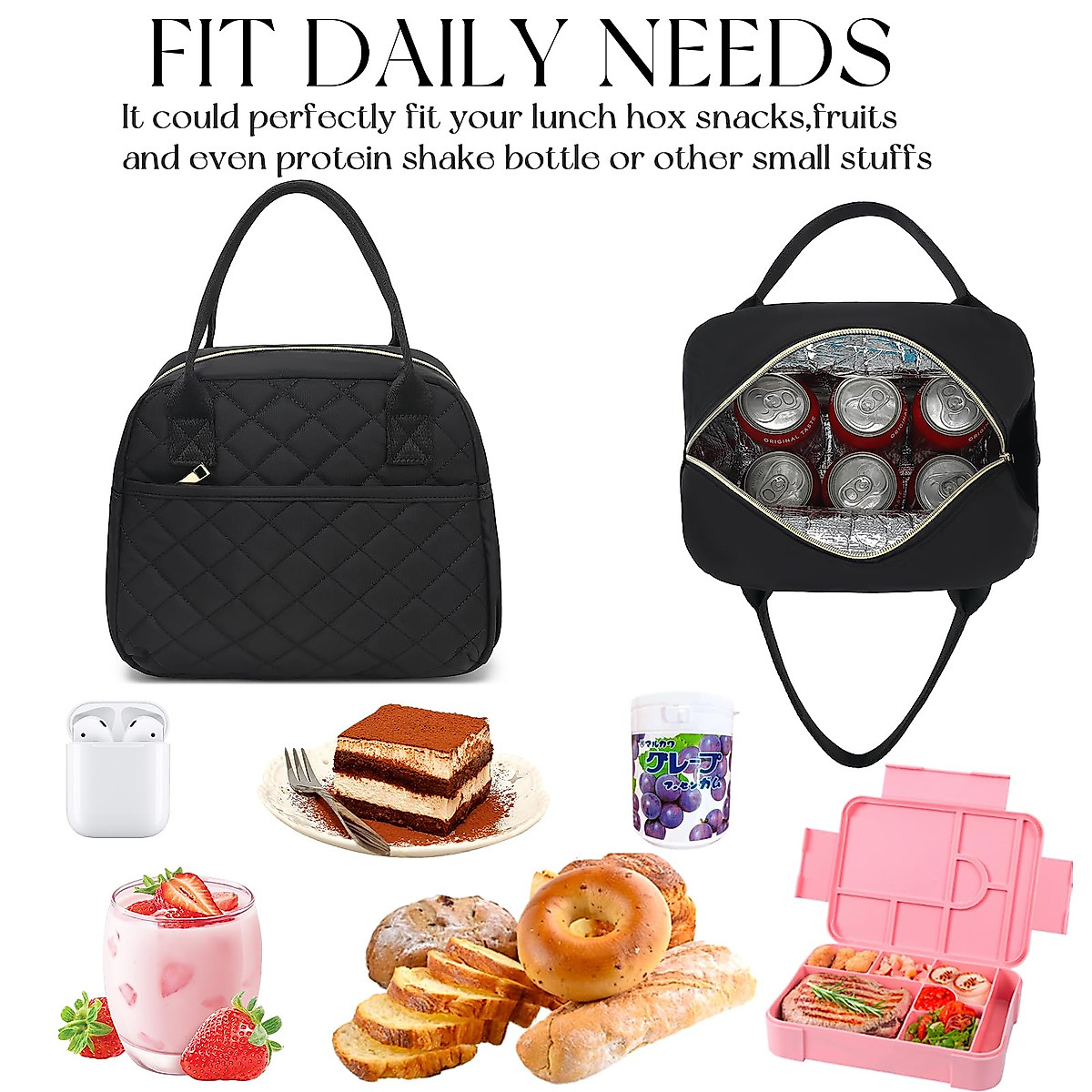 CAMTOP Lunch Box for Women Insulated Lunch Bag Lunchbox Cooler Thermal Leakproof Quilted Reusable Lunch Tote Bag for Work School Travel Picnic