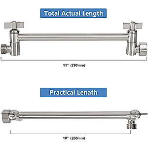 Adjustable Shower Arm Universal Connection, NearMoon Solid Brass Shower Extension Arm, Adjust Angle to Upgrade Shower Experience, Easy to Install, Anti-leak (Chrome Finish)