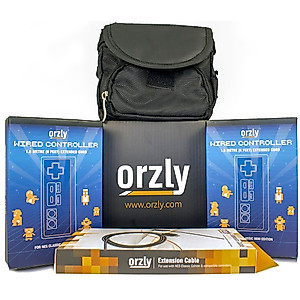 Orzly Essentials Accessory Pack for Nintendo NES Classic (NES Mini) - Accessories Bundle Includes 2X Control Pads, 2X Cable Extension Leads for Controllers and 1x Travel Bag (Console Not Included)