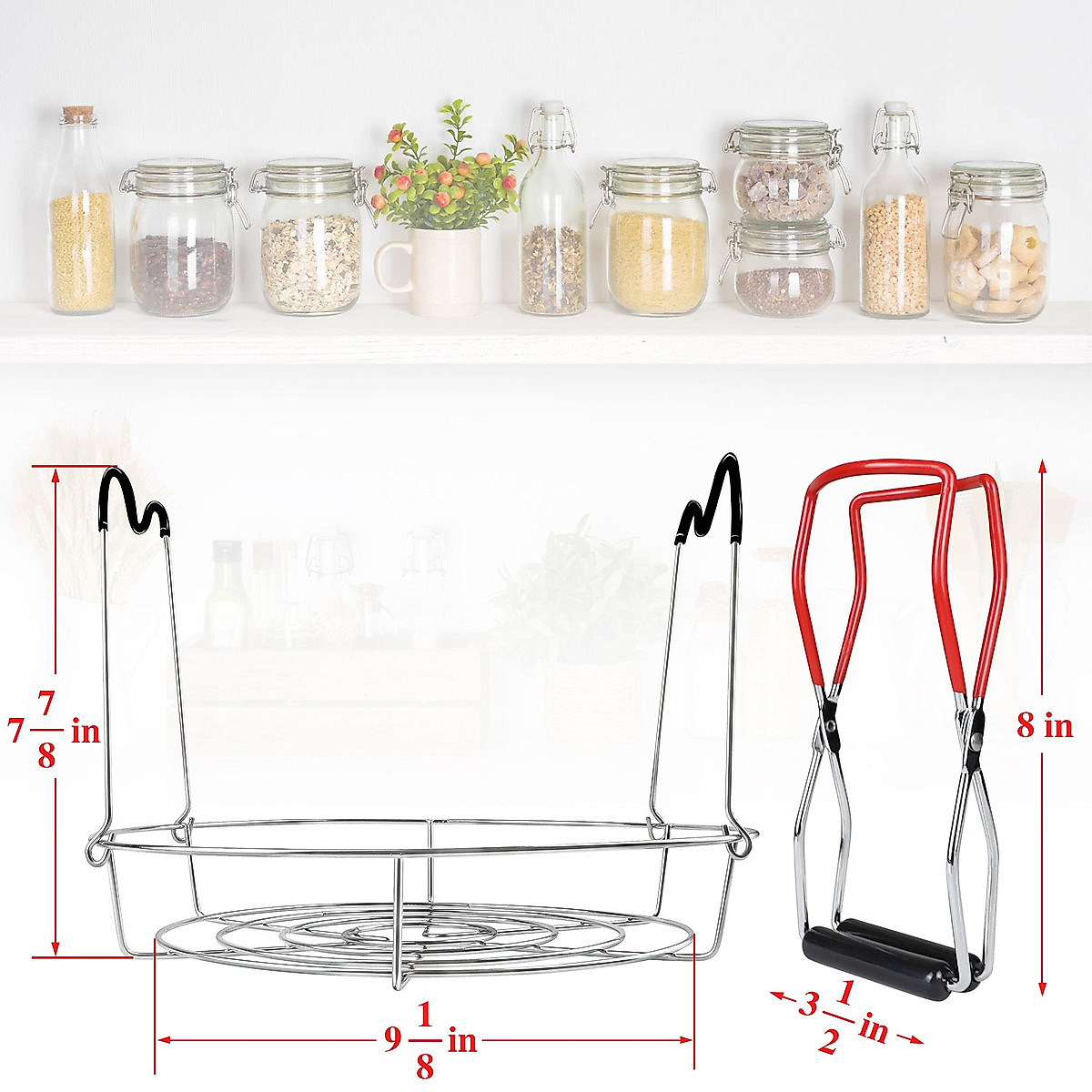 KORCCI 12in Stainless Steel Canning Rack with Contour Handles, Holds 7 Pint or 6 Quart Jars in Pressure Canner Pot