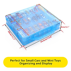 BTSKY Double Sided Toy Storage Organizer with 48 Compartments, Toy Organizer Carrying Case for Hot Wheels Car, Matchbox Cars, Mini Toys, Small Dolls, and more Mini Cars Collection(Blue)