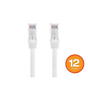 Monoprice Cat6 2ft White 12-Pk Patch Cable UTP 24AWG 550MHz Pure Bare Copper Snagless RJ45 Flexboot Series Ethernet Cable