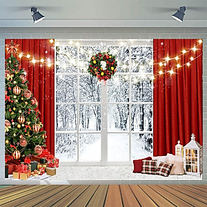 CYLYH 7x5ft Christmas Window Backdrop for Photography Winter Snow Scene Xmas Party Decorations Background Christmas Festival Party Banner Backdrop D586