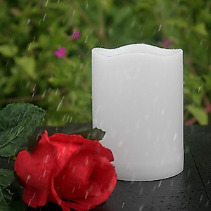 Waterproof Battery Operated LED Pillar Candle Outdoor Flameless Flickering Plastic Resin Electric Light with Timer for Birthday Baby Party Wedding Decoration Patio Garden Home Decor 3x4 Inches