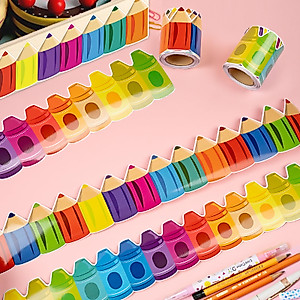 52ft Bulletin Board Border Decorations - 2 Rolls Rainbow Crayon Border Trim for School Classroom Chalkboard Bulletin Board Wall Window Door Decor