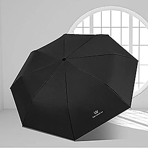 YAMHOHO Lightweight and sturdy umbrella windproof folding men and women clear rain dual-use vinyl sun umbrella sunscreen UV protection sunshade double travel umbrella (UV-Black)