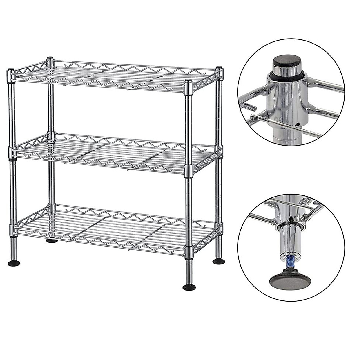 3-Tier Metal Steel Wire Shelf Organizer Unit Shelving for Cabinets, Bath, Kitchen, Countertop, Stackable Cabinet Shelf Kitchen Counter Rack Organizer Multipurpose Pantry Bedroom Bathroom Storage Racks