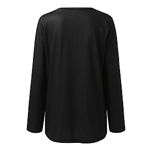 Womens Casual Long Sleeve Crew Neck Flower Printed T Shirt Top Full Sleeve Slim Fit Blouse Shirts Three Button Thermal