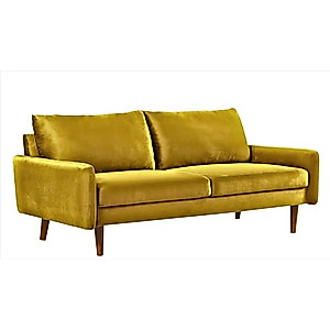 Container Furniture Direct Kent Velvet Sofa for Modern Living Rooms and Compact Spaces, Comfy 3 Seater Couch Studio Apartment Furniture with Sleek Design, Greenish Yellow