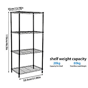GIA Home Series 4 Tier Wire Shelving Unit Standing Storage Metal Shelves for Kitchen&Bathroom,Set of 1,Black