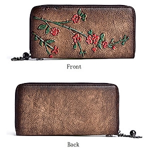 LMKIDS Retro Genuine Leather Wallets for Women Embossed Women's Purse Ladies Clutch Purse with Tassel (Style 11)