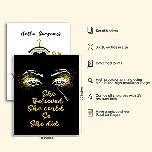 Paris Decor For Bedroom Vanity Decor Poster Black Girl Wall Art Fashion Wall Art Black Gold Set Of 6 Pink Bedroom Wall Decor For Women Teen Girls Room DéCor Preppy Wall Decor (8" X10" Unframed)