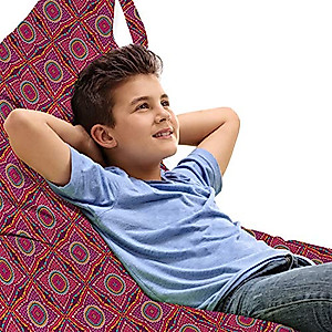 Ambesonne Ethnic Lounger Chair Bag, Vintage Style Floral Ornament Mosaic Design with Eastern Folkloric Elements, High Capacity Storage with Handle Container, Lounger Size, Multicolor