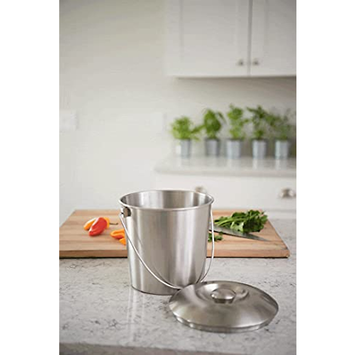 Gardener's Supply Company Brushed Stainless Steel Kitchen Compost Pail | Holds 1 Gallon of Food Scraps for Organic Indoor Composting | 7-1/4" D x 7" H