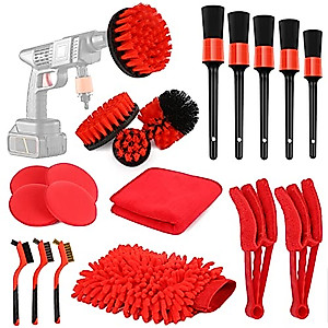 NARUNDREN Car Detailing Brush Set, 20 Pcs Car Detailing Kit,Car Detailing Drill Brush Kit, for Cleaning Wheels,Dashboard,Interior,Exterior,Leather,Air Vents,Emblems