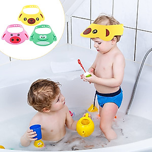 LUOZZY 3 Pcs Baby Bath Hat Adjustable Child Visor Hat Cartoon Wash Head Shower Caps (Pink Yellow Green)