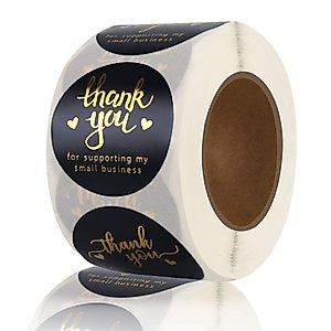 1.5" Thank You Stickers Roll,Thank You for Supporting Our Small Businessï¼Œ4 Designsï¼ŒRound Gold Foil Adhesive Labels of Black,500 Business Labels for Sealing, Handmade Goods & Small Business Owners