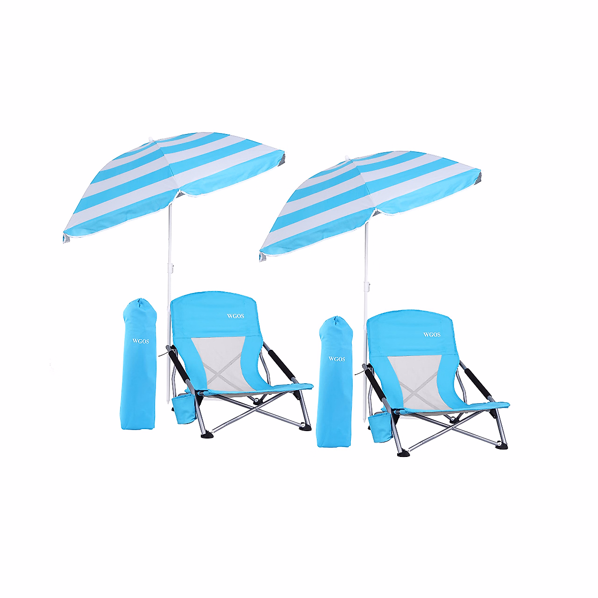 Beach Chair, Beach Chair and Umbrella, Folding Beach Chair, Beach Chairs for Adults, Low Beach Chair, Folding Chair with Umbrella, Camping Chair, Sillas De Playa (2-Pack Blue)