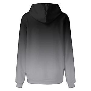 Women 's Oversized Y2K Hoodies Pullover Tops Gradient Hooded Sweatshirts Fall FashionPocket Long Sleeve Blouse Outfits work from clothes Women Gray 2X