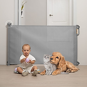 Momcozy Retractable Baby Gate, Alarm Mesh Baby Gate or Mesh Dog Gate, 33 inches high, extends to 55 inches Wide, Child Safety gate for doorways, Stairs, hallways, Indoor/Outdoor.