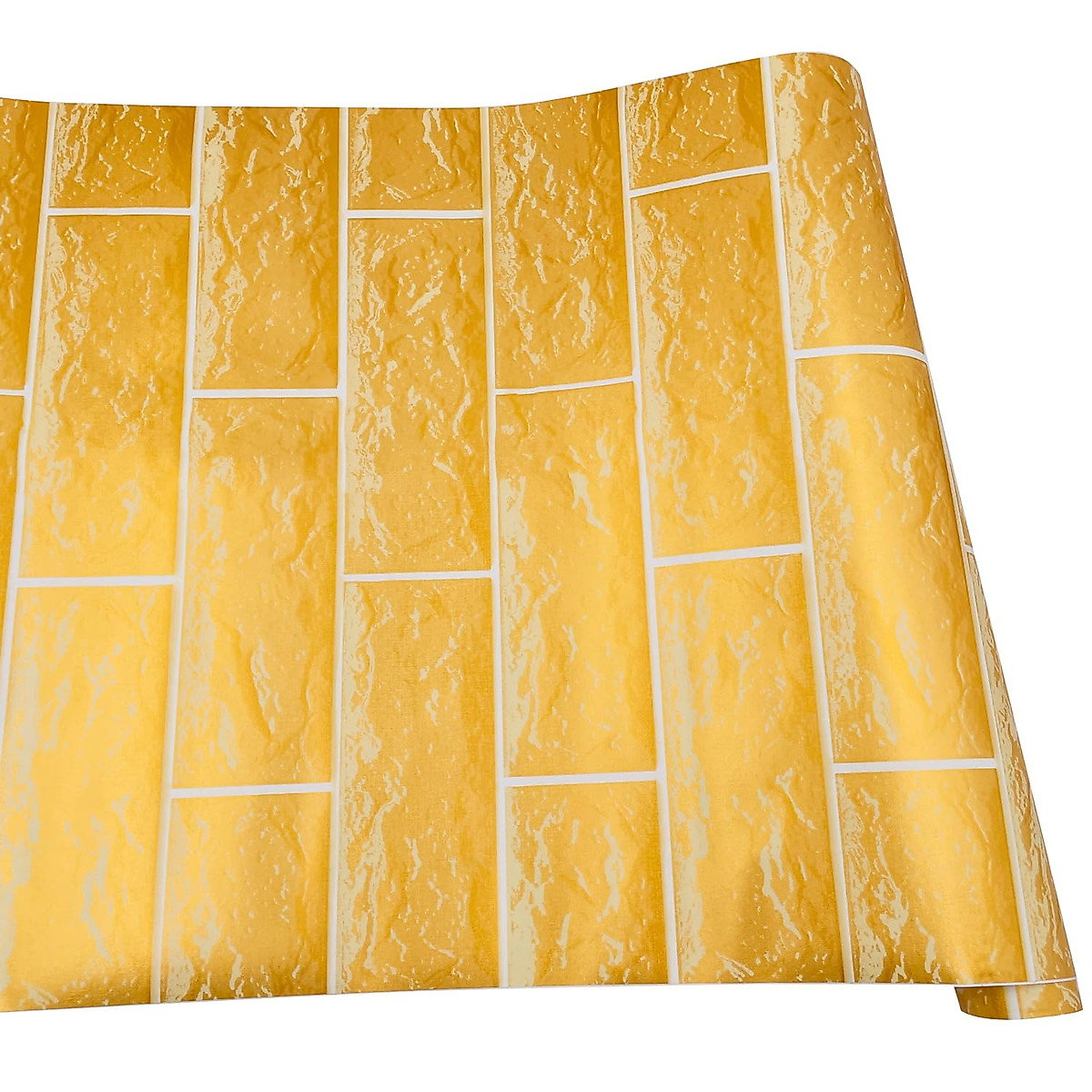 Yifasy 29.5 feet Roll Gold Bricks Shelf Liner Self-Adhesive Wallpaper Yellow Drawer Cover Paper Wall Furniture Protect Film (L-354.3x17.7 Inch)