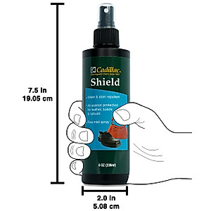 Cadillac Shield Water and Stain - Leather and Fabric Protector Spray - Great for Shoes - 8 oz - Non Aerosol - Waterproof and Protect Suede, Leather, Nubuck, Fabric, Nylon, Polyester & More