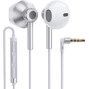 Linklike Earbuds in-Ear Headphones Deep Bass Wired Earbuds with Mic Noise Isolating Hi-Res Quad Drivers Earphones Volume Control Ear Bud Tips Lightweight 3.5mm for iPhone Samsung Laptops