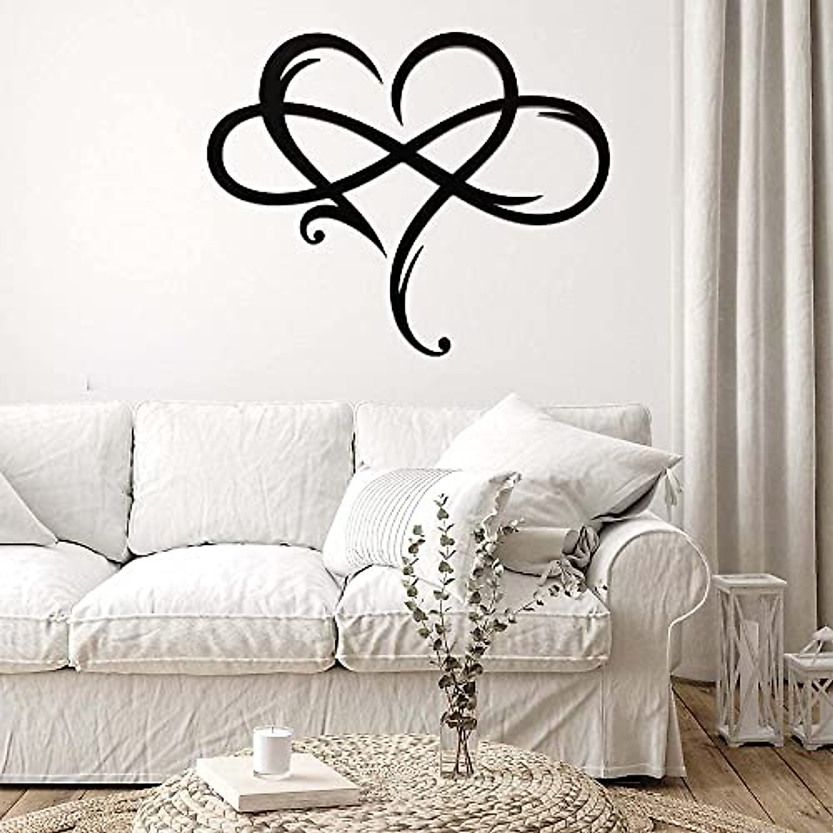 AOOLVY Infinity Heart Wall Decor, Unique Infinity Heart Metal Art Wall Decor Love Sign Steel Wall Plaques Bedroom Ornaments for Home Wedding Decor, Room Living Room Decoration (Black, 23.6x20.6inch)