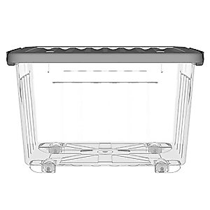 Cetomo 55L*6 Plastic Storage Box,Transparent, Tote box,Organizing Container with Durable gray Lid and Secure Latching Buckles, Stackable and Nestable, 6Pack, with Buckle