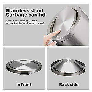 Trash Can with Flipping Lid, 9 L,Trash can with lid，Stainless Steel Trash can,Bathroom Garbage can.Bathroom.Kitchen. Metallic Sliver