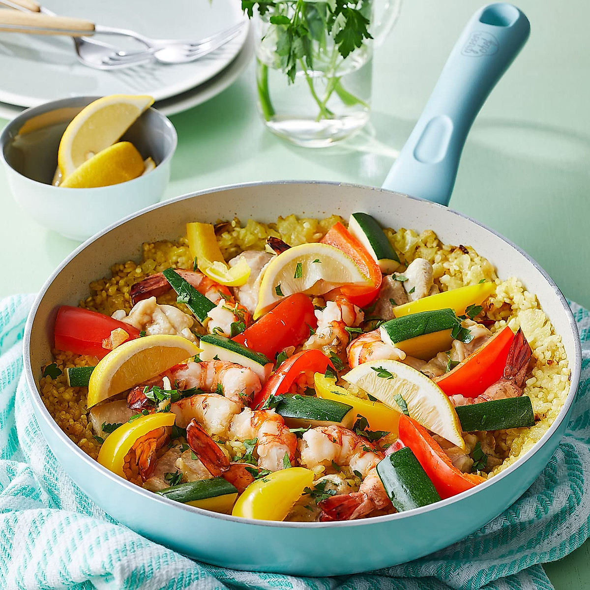 Greenpan Green Chef Deep Wok Pan, 11.0 inches (28 cm), IH Compatible, Ceramic Finish, Non-Stick Interior and Exterior for Easy Cleaning, Non-Toxic Materials, Earth Color, Mint Green