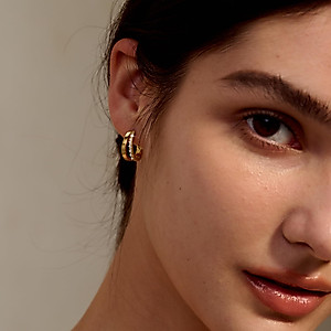 Small Dainty Huggie Hoop Earrings - 14K Gold Hypoallergenic Cubic Zirconia Earring for Women