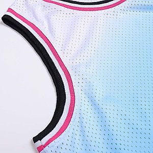 DEHANER Custom Basketball Jersey for Men Kids Youth Causal Summer Game Mesh Tank Top Outfits,White/Light Blue/Pink Gradient Jersey,Men Size Large