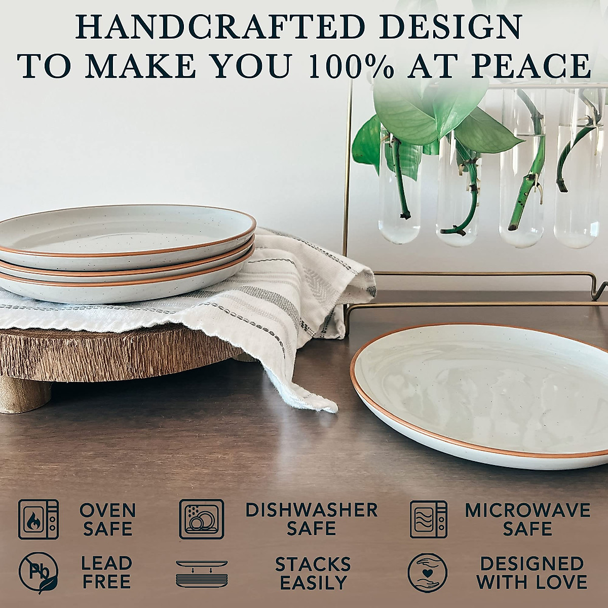 Mora Ceramic Plates Set, 7.8 in - Set of 6 - The Dessert, Salad, Appetizer, Small Dinner etc Plate. Microwave, Oven, and Dishwasher Safe, Scratch Resistant. Kitchen Porcelain Dish - Earl Grey