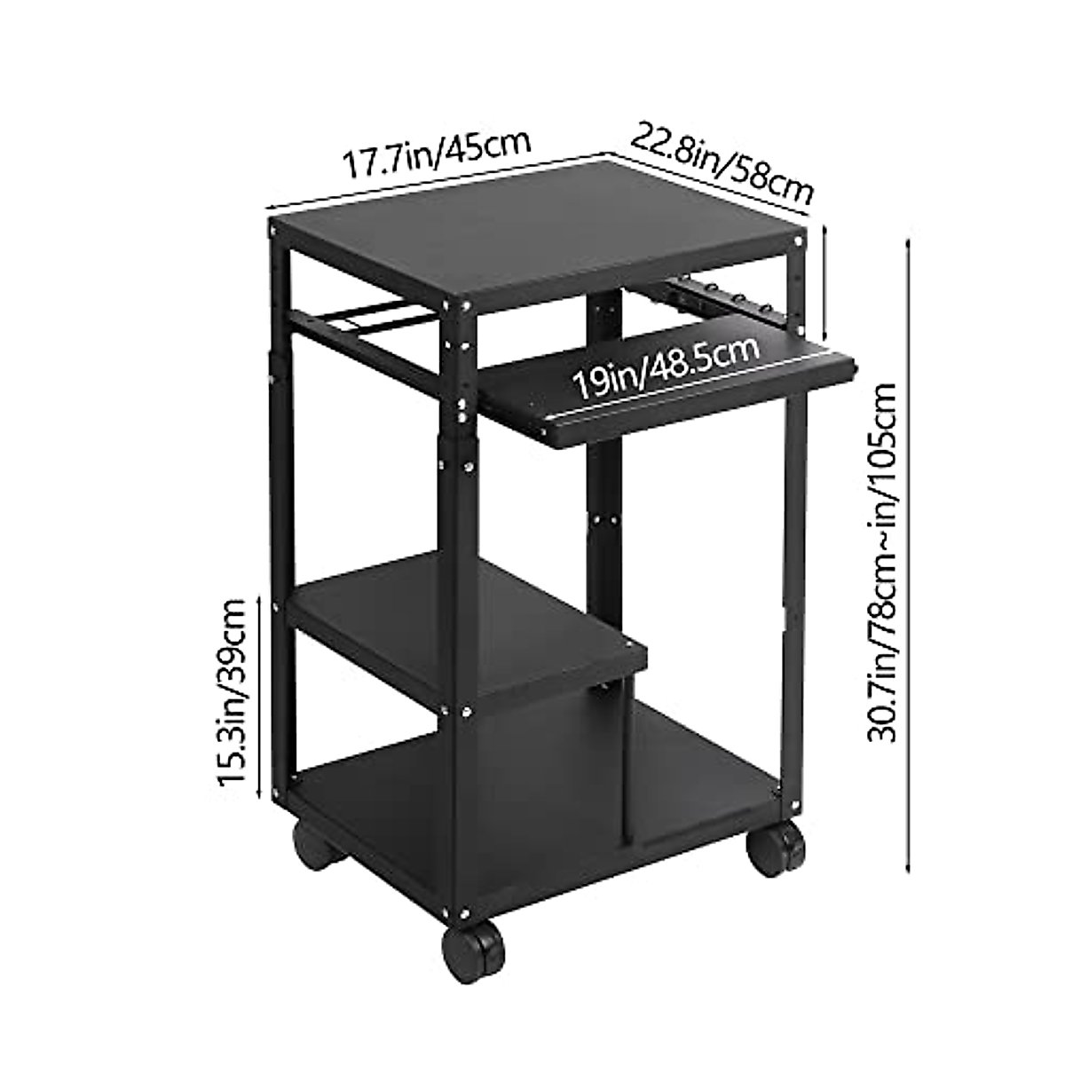 tonchean AV Presentation Cart with Keyboard Tray, Heavy Duty Mobile Workstation Presentation Cart for Video Projector, Laptop Computer, Media Cart for School Classroom Office（Black）
