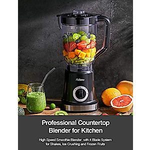 Professional Countertop Blender for High-Speed Shakes, Smoothies, Juicing & More - Crush Ice, Frozen Fruit, and More with 4 Stainless Steel Blades & 60oz Jar - Easy to Clean, Perfect for Kitchen Use (Black)