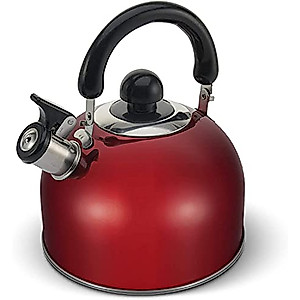 ELITRA Whistling Tea Kettle - Stainless Steel Tea Pot with Stay Cool Handle - 2.6 Quart / 2.5 Liter - (RED)