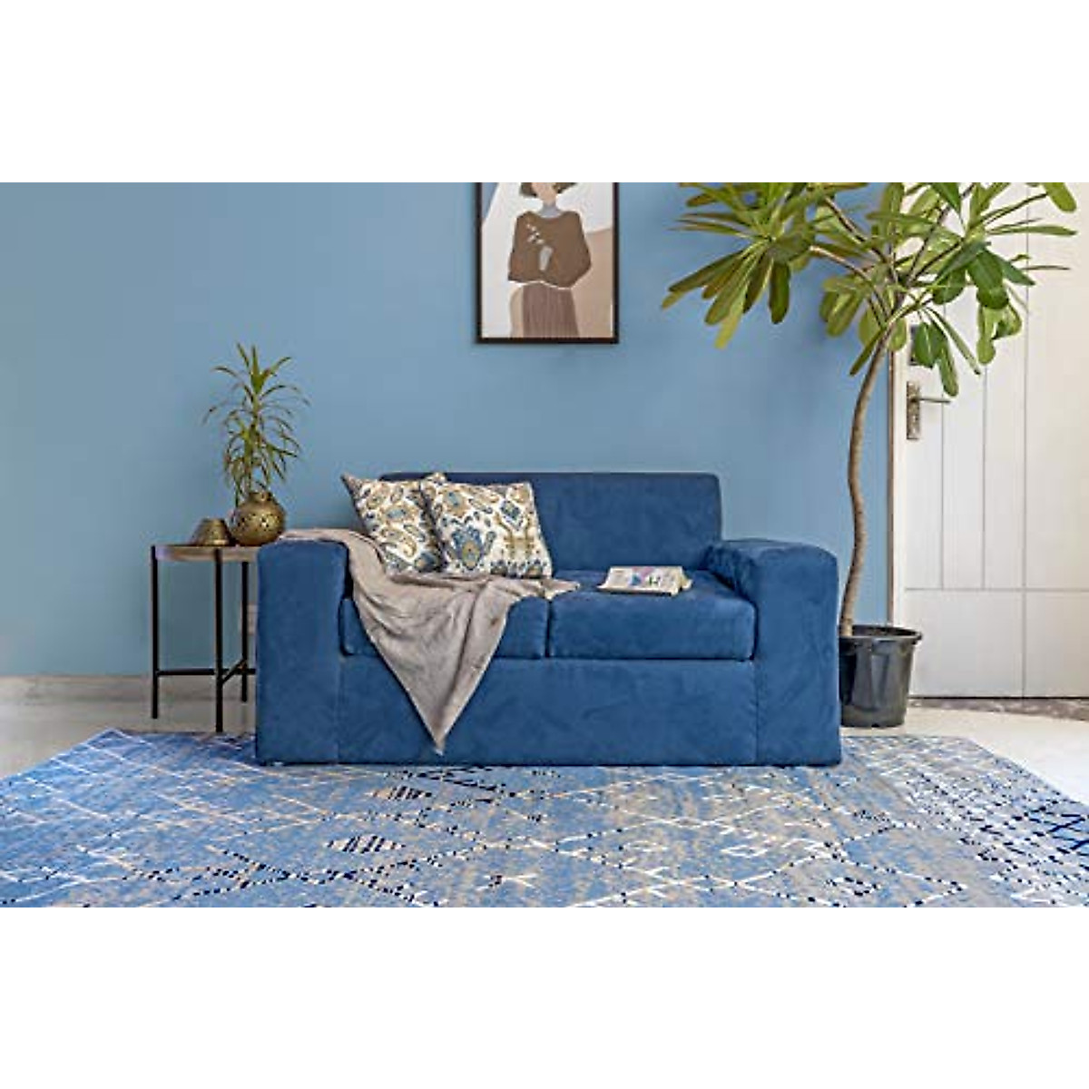 Furnish my Place Trellis Pattern Rug - 7 ft. 8 in. x 11 ft, Light Blue, Bohemian Rug with Transitional Design