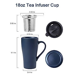 ARRADEN Tea Cup with Infuser and 2 Lids, 18oz Large Tea Infuser Mug, Tea Strainer Cup for Loose Tea, Travel Mug with Tea Bag Holder (Royal Blue)