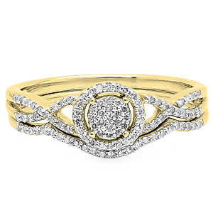 Dazzlingrock Collection 0.25 Carat (Cttw) 10K Diamond Twisted Split Shank Engagement Ring Set 1/4 CT, Yellow Gold, Size 7.5