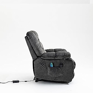 ERYE Electric Power Lift Recliner Chair Sofa for Elderly with Massage and Heat, 3 Positions Adjustable,2 Side Pockets Armchair, Charcoal Gray Microfiber Upholstery