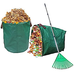luseiya Upgrade Adjustable Leaf Rake - Garden Dustpan-Type Bag 53 Gallons and Standable Yard Waste Bag 72 Gallons for Collecting Leaves, Professional Reusable Lawn Leaf Waste Bags（Green）